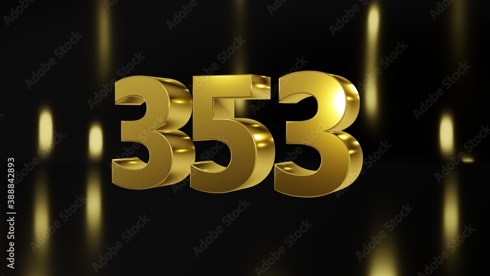 Number 353 in gold on black and gold background, isolated number 3d ...