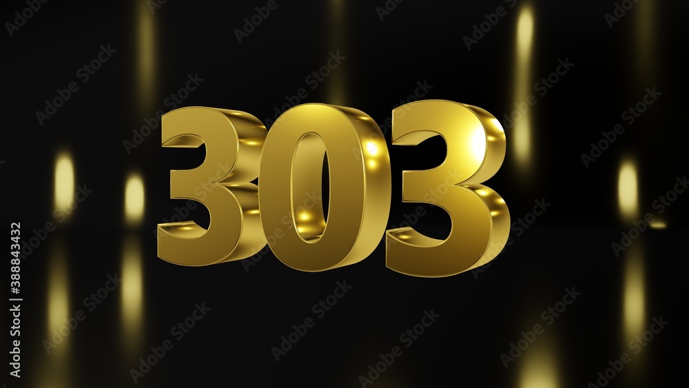 Number 303 in gold on black and gold background, isolated number 3d ...