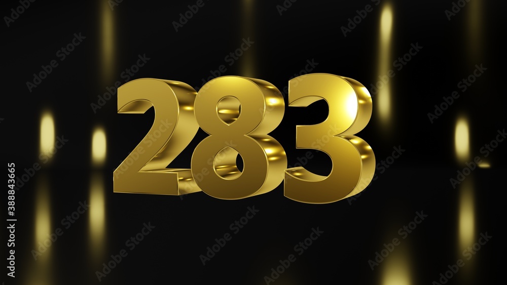 Number 283 in gold on black and gold background, isolated number 3d ...