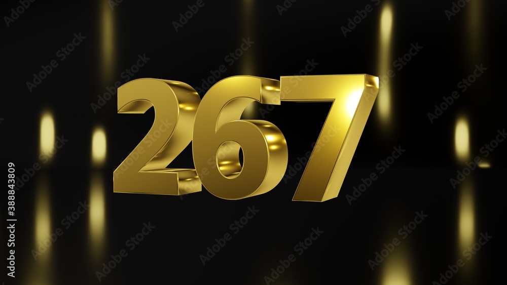 Number 267 in gold on black and gold background, isolated number 3d ...