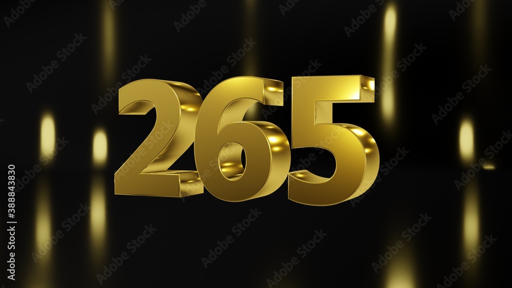 Number 265 in gold on black and gold background, isolated number 3d ...