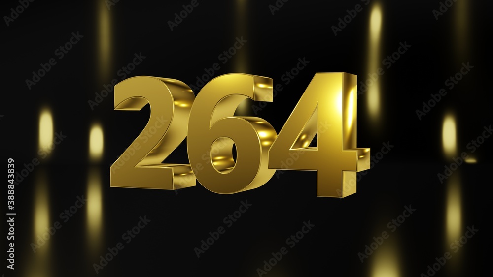 Number 264 in gold on black and gold background, isolated number 3d ...