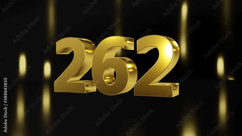 Number 262 in gold on black and gold background, isolated number 3d ...