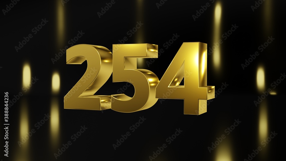 Number 254 in gold on black and gold background, isolated number 3d ...