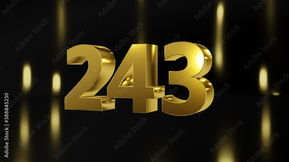 Number 243 in gold on black and gold background, isolated number 3d ...