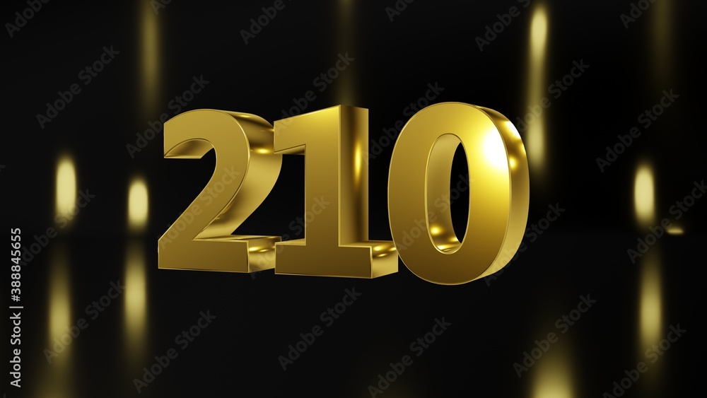 Number 210 in gold on black and gold background, isolated number 3d ...