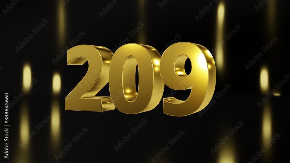 Number 209 in gold on black and gold background, isolated number 3d ...