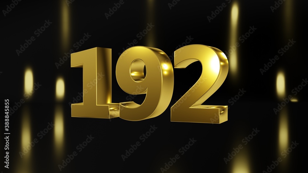 Number 192 in gold on black and gold background, isolated number 3d ...