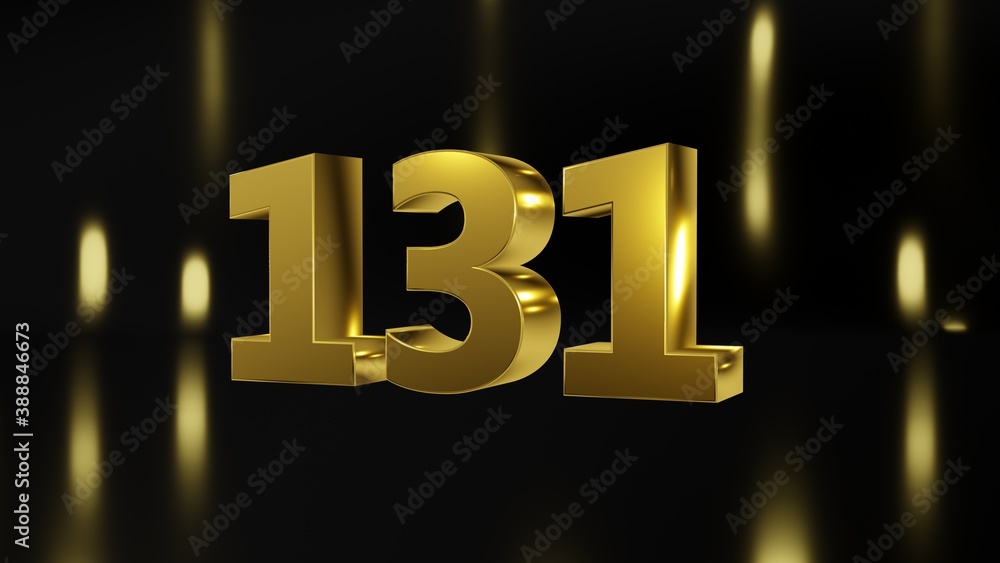 Number 131 in gold on black and gold background, isolated number 3d ...
