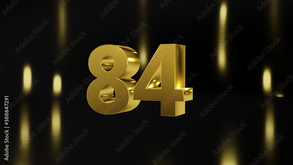 Number 84 in gold on black and gold background, isolated number 3d ...