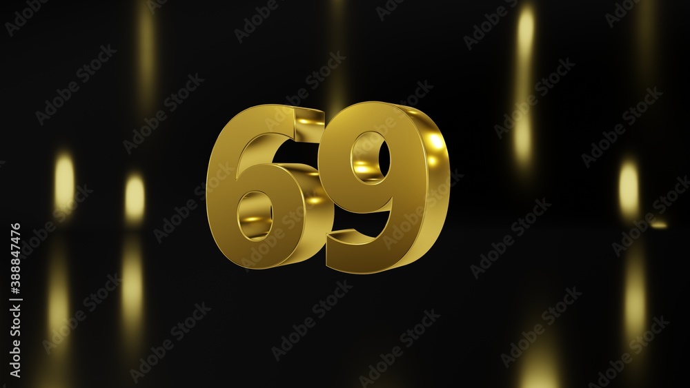 Number 69 in gold on black and gold background, isolated number 3d ...