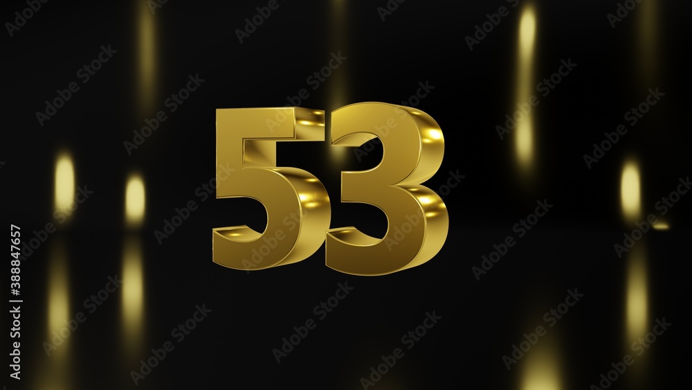 Number 53 in gold on black and gold background, isolated number 3d ...