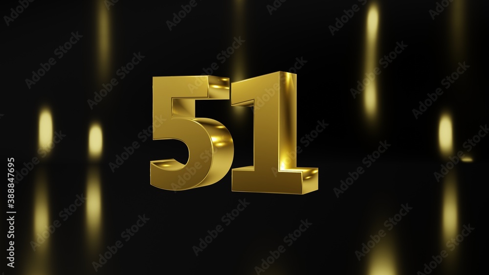 Number 51 in gold on black and gold background, isolated number 3d ...