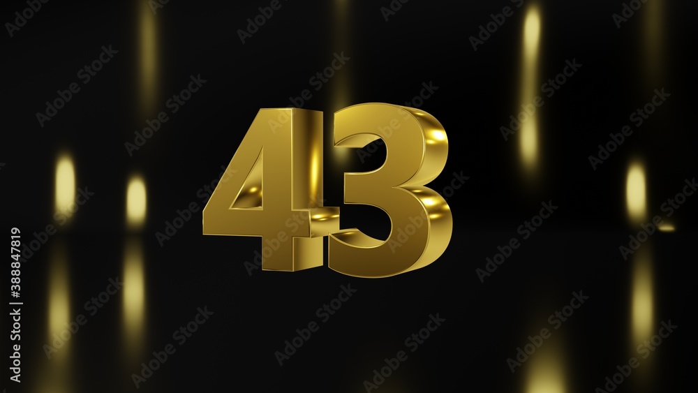 Number 43 in gold on black and gold background, isolated number 3d ...