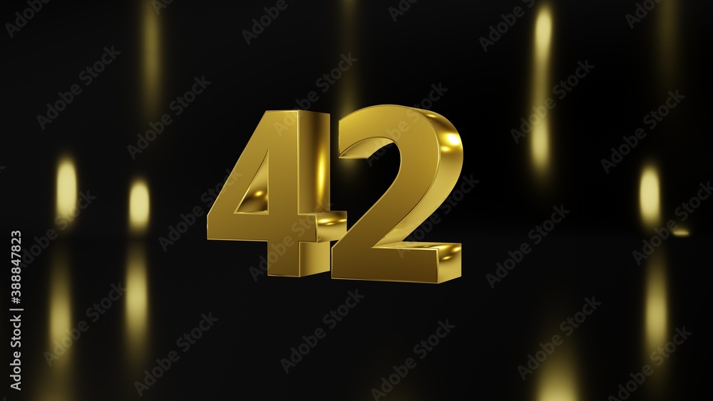 Number 42 in gold on black and gold background, isolated number 3d ...