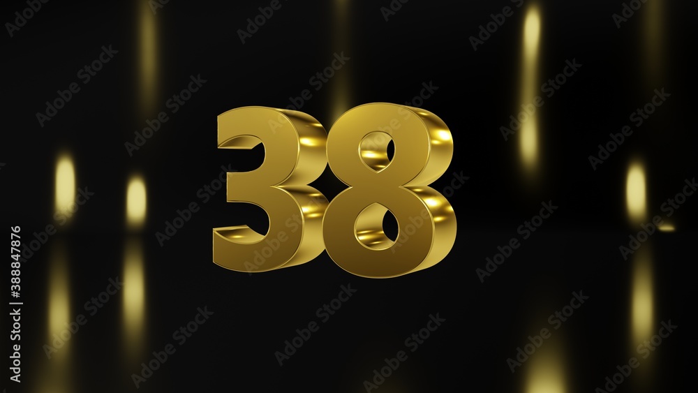 Number 38 in gold on black and gold background, isolated number 3d ...