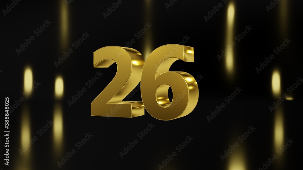 Number 26 in gold on black and gold background, isolated number 3d ...