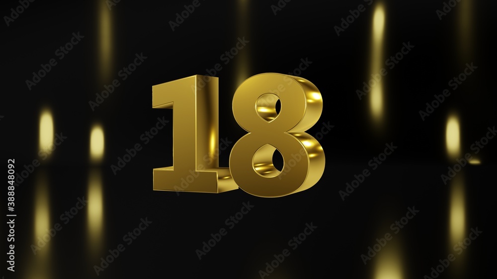 Number 18 in gold on black and gold background, isolated number 3d ...