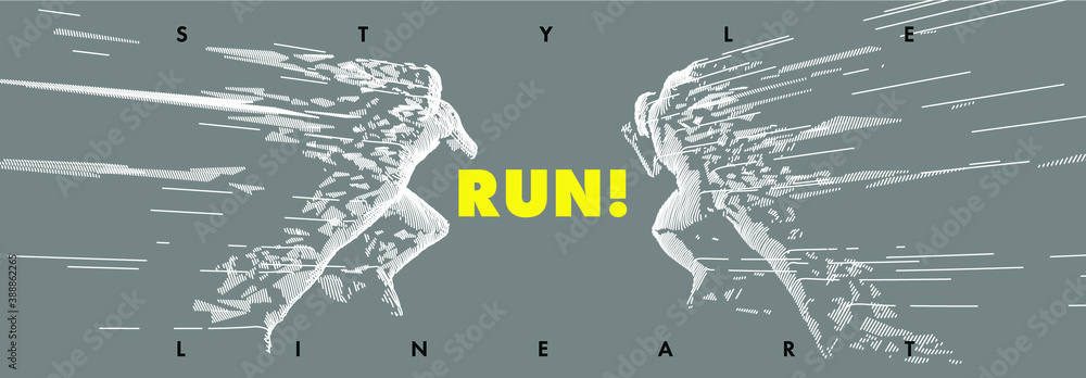 Art concept of a running man. Vector drawn by lines. Minimal cover ...