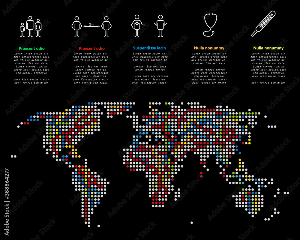 Dotted world map with health information and statistics Stock Vector ...