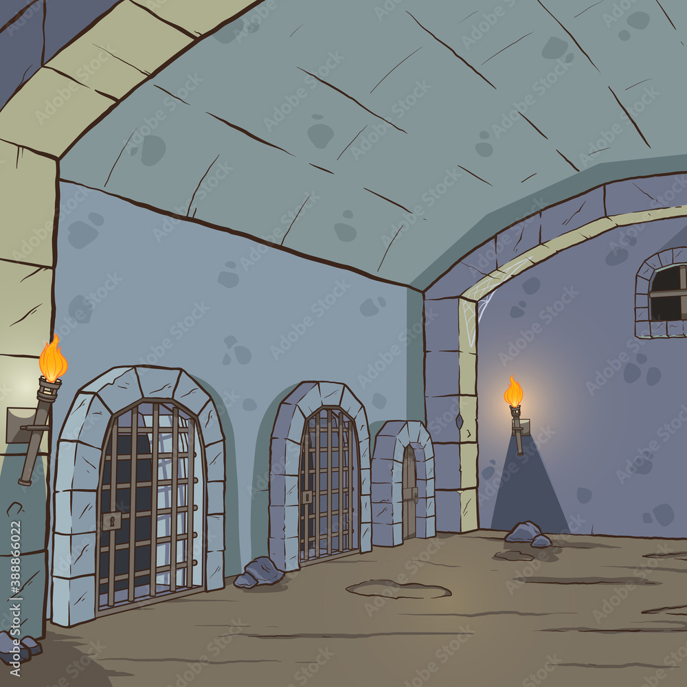 Cartoon medieval dungeon background. Vector clip art illustration with ...
