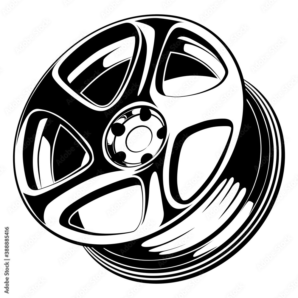 car wheel rim vector silhouette, icon, logo, monochrome, color in black ...