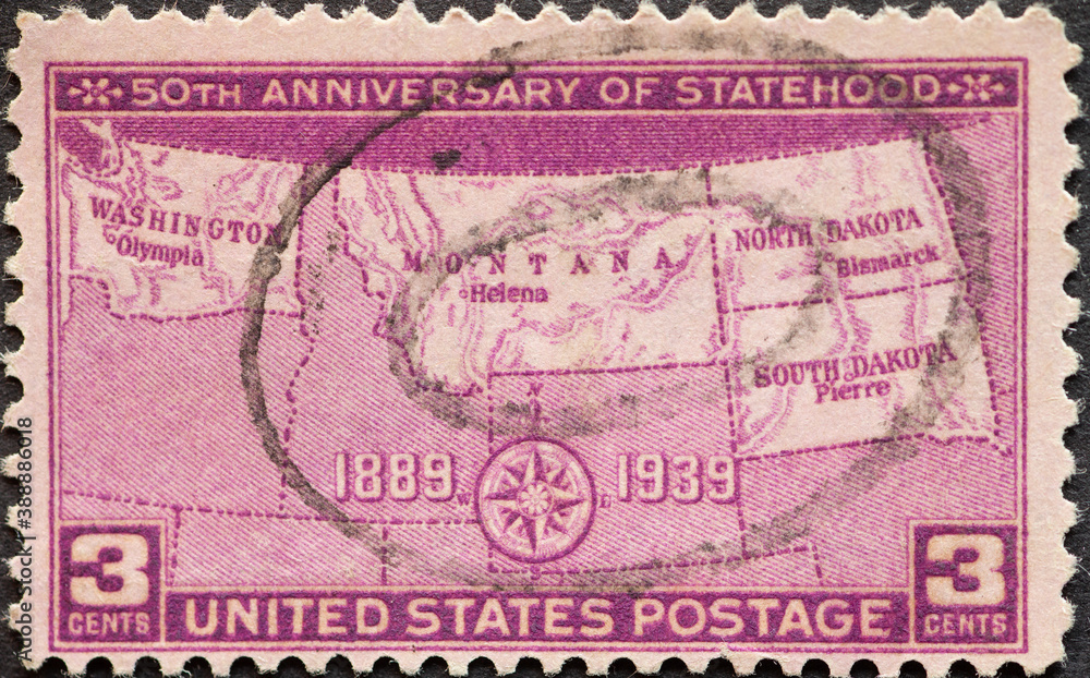 USA - Circa 1939: a postage stamp printed in the US showing a Map of ...