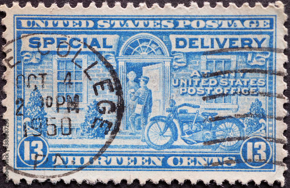 USA - Circa 1944: a postage stamp printed in the US showing a mail ...