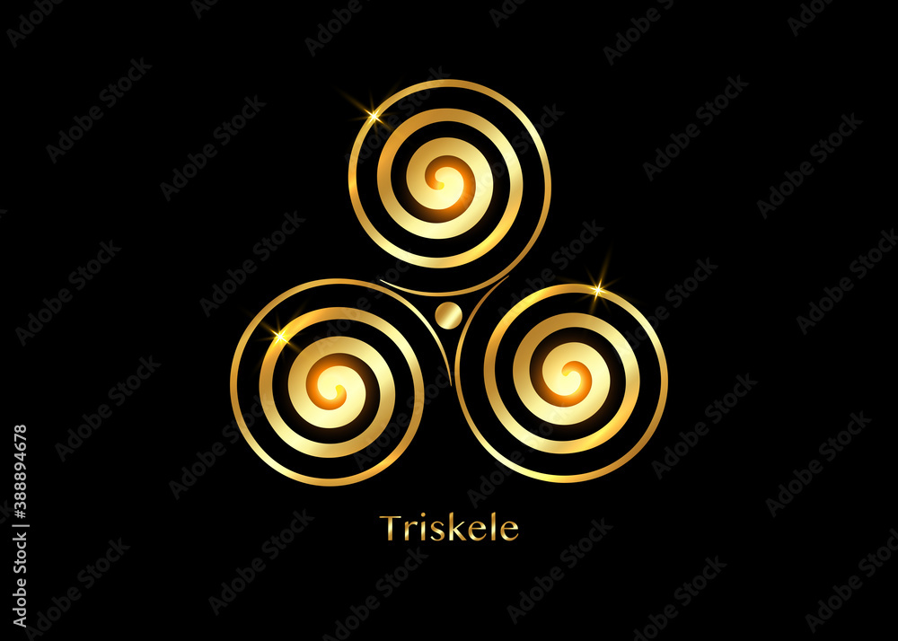 Vecteur Stock Triskelion or triskele symbol. Gold Triple spiral Celtic ...
