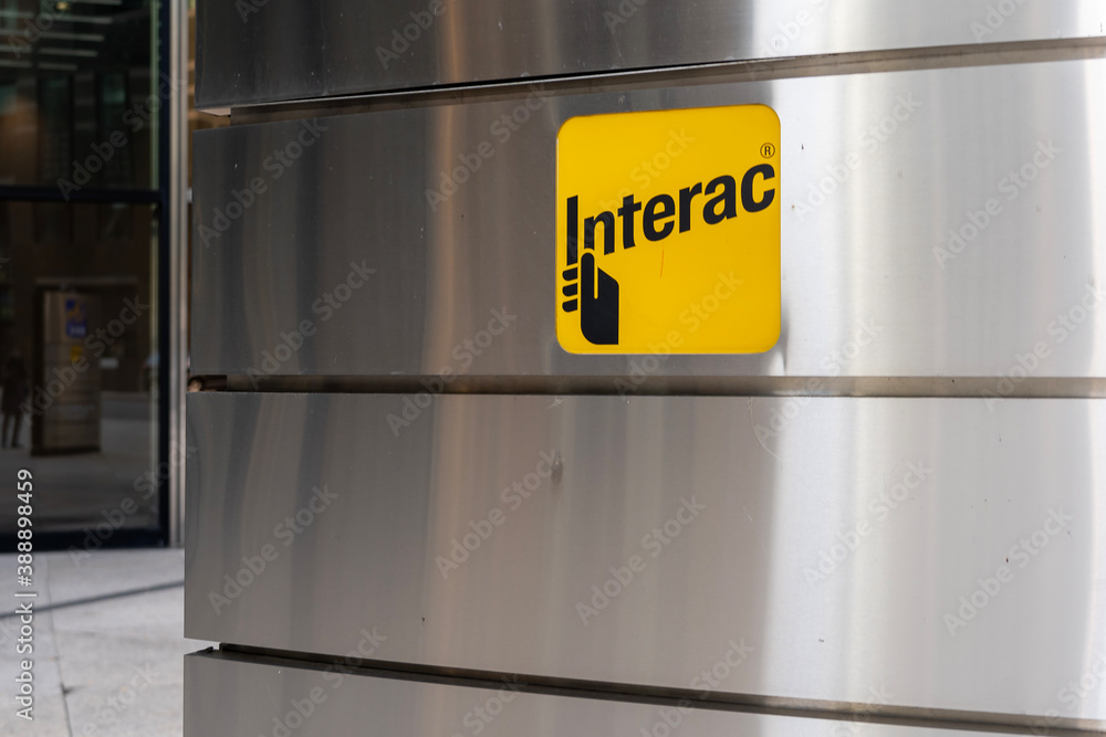 Toronto, Canada - October 28, 2020: Interac sign outside their ...