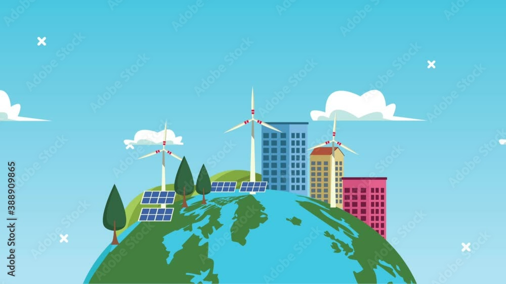 lets save the world animation with green city in earth planet Stock ...