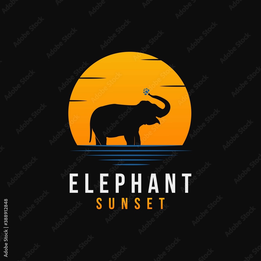 wildlife elephant Silhouette Sunset logo template Stock Vector | Adobe ...
