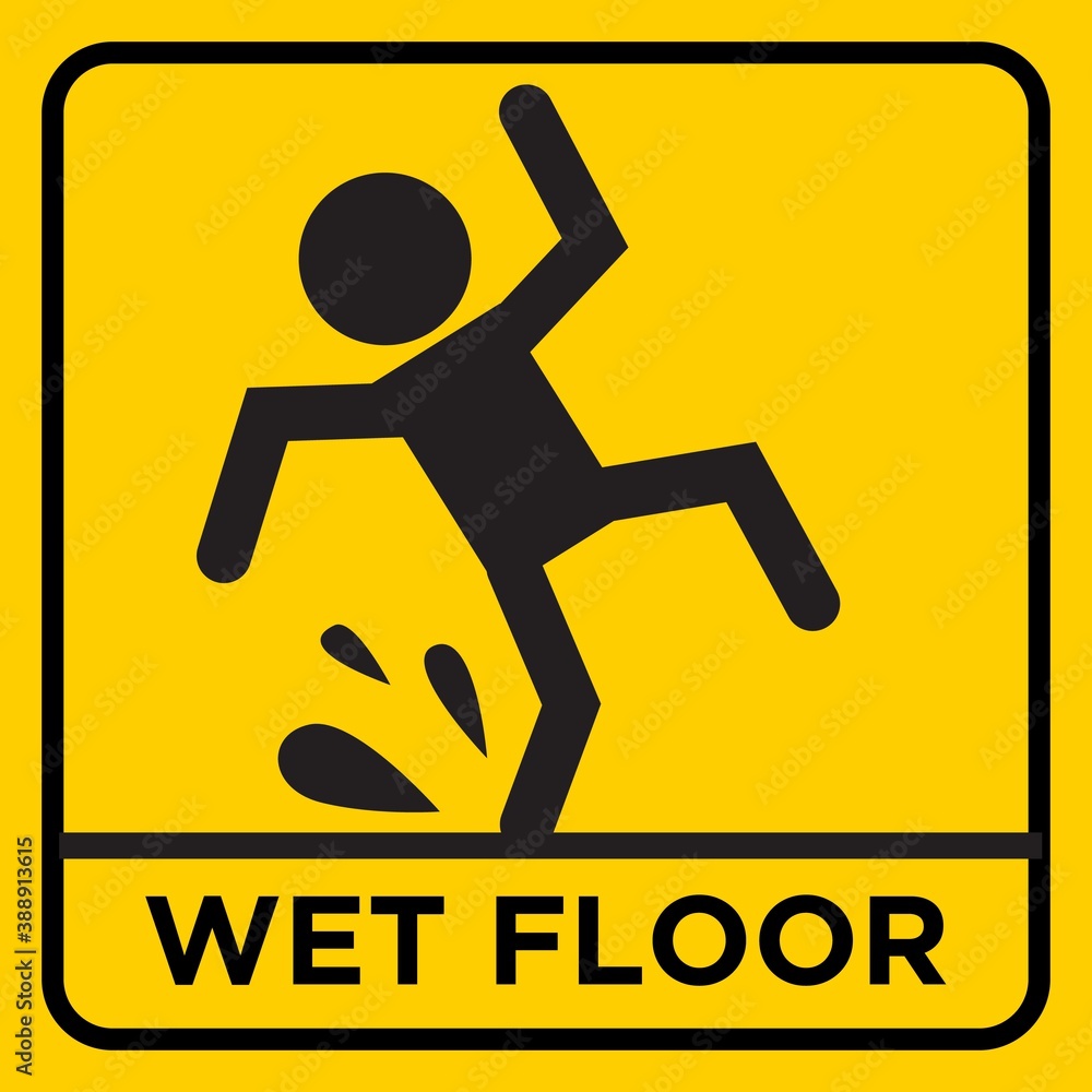 Wet Floor Printable Yellow Warning Sticker Sign Stock Vector | Adobe Stock