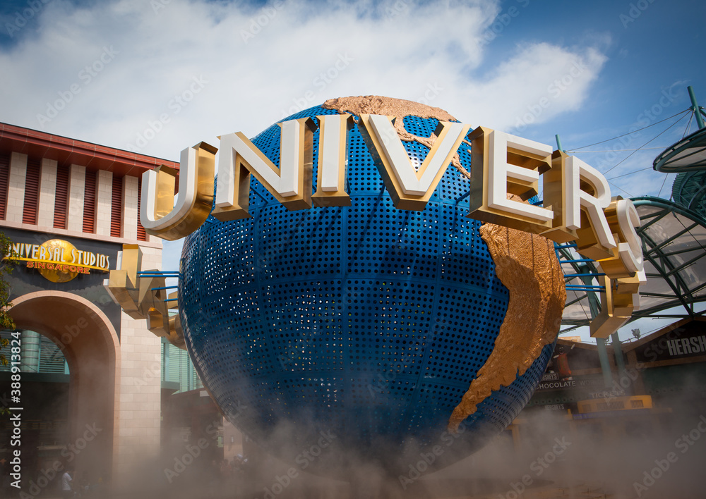 Universal Studios Singapore globe logo at the entrance Stock Photo ...