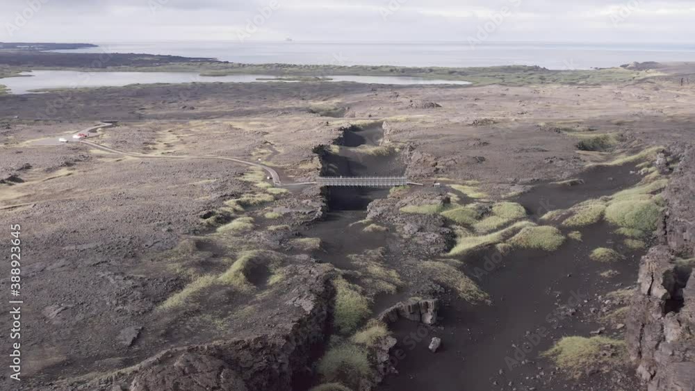 Aerial of bridge between continents Europe and North America on ...