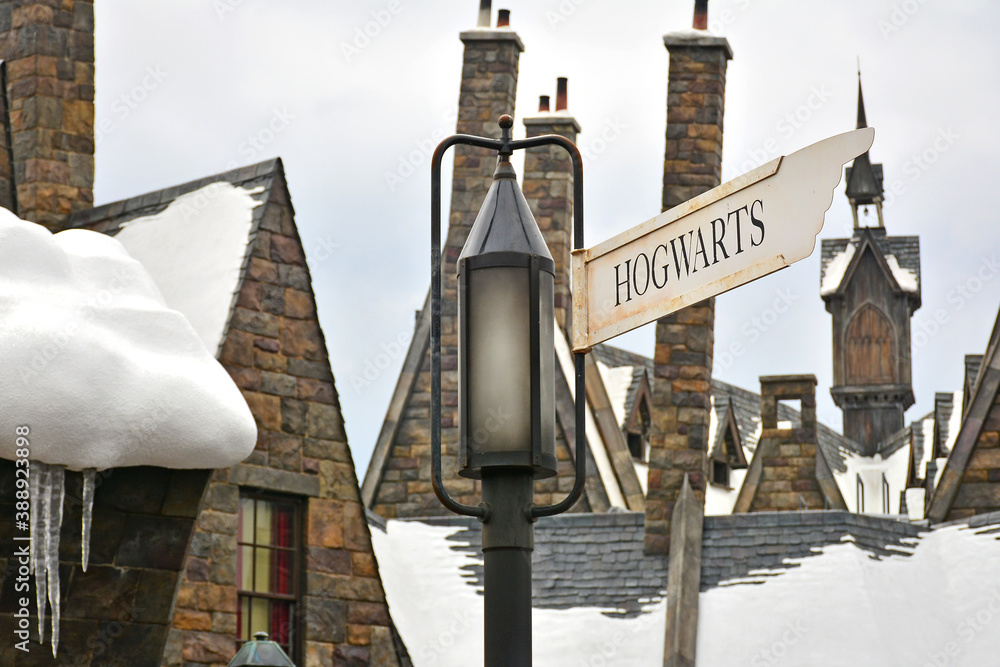 Harry Potter theme hogwarts street sign at Universal Studios Japan in ...