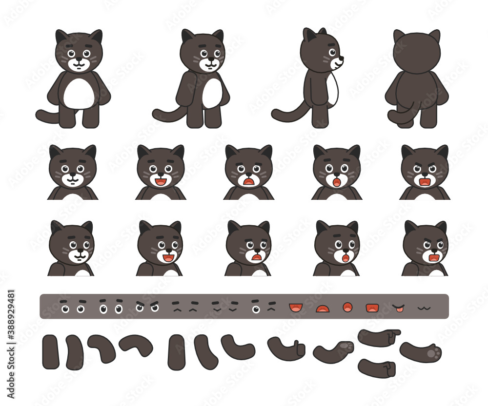 Chibi black cat creation kit. Create your own action, animation. Vector ...