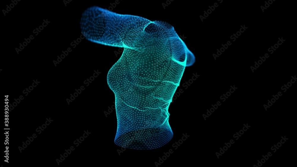 Glowing poligon grid line formation clothes, animation of rotating ...