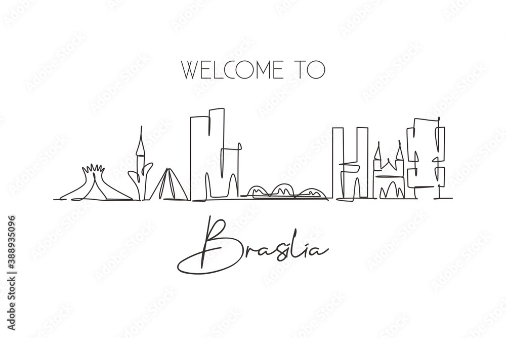 One continuous line drawing of Brasilia city skyline, Brazil. Beautiful ...