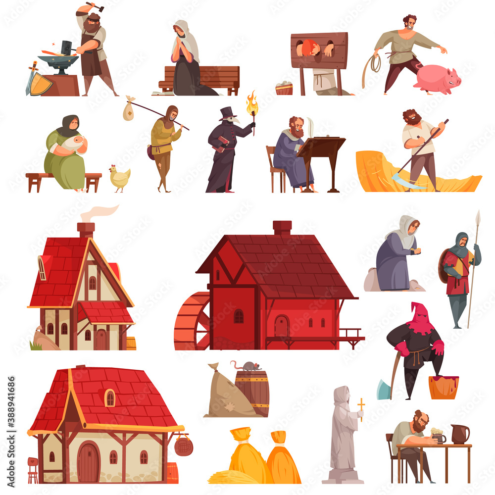Cartoon Medieval Icon Set Stock Vector | Adobe Stock