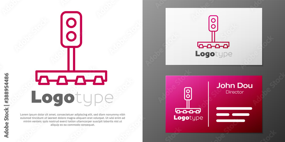 Logotype line Train traffic light icon isolated on white background ...