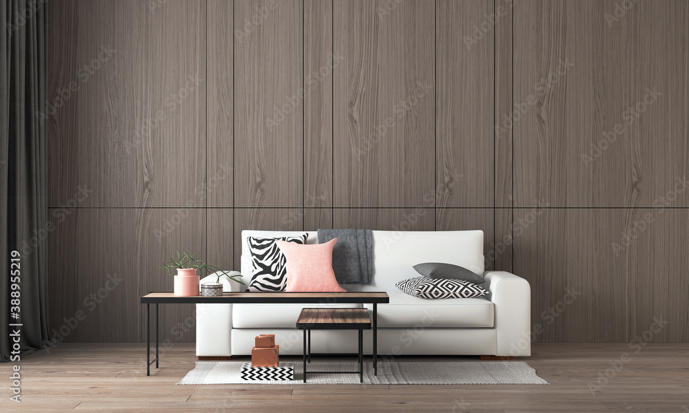 The Modern interior design of beautiful living room and wood wall ...