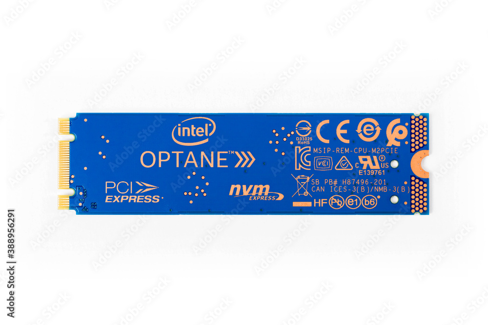 Intel Optane memory stick macro, closeup, isolated. 3D XPoint fast non ...