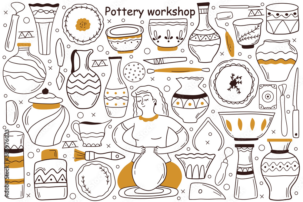 Pottery workshop doodle set. Collection of hand drawn sketches ...