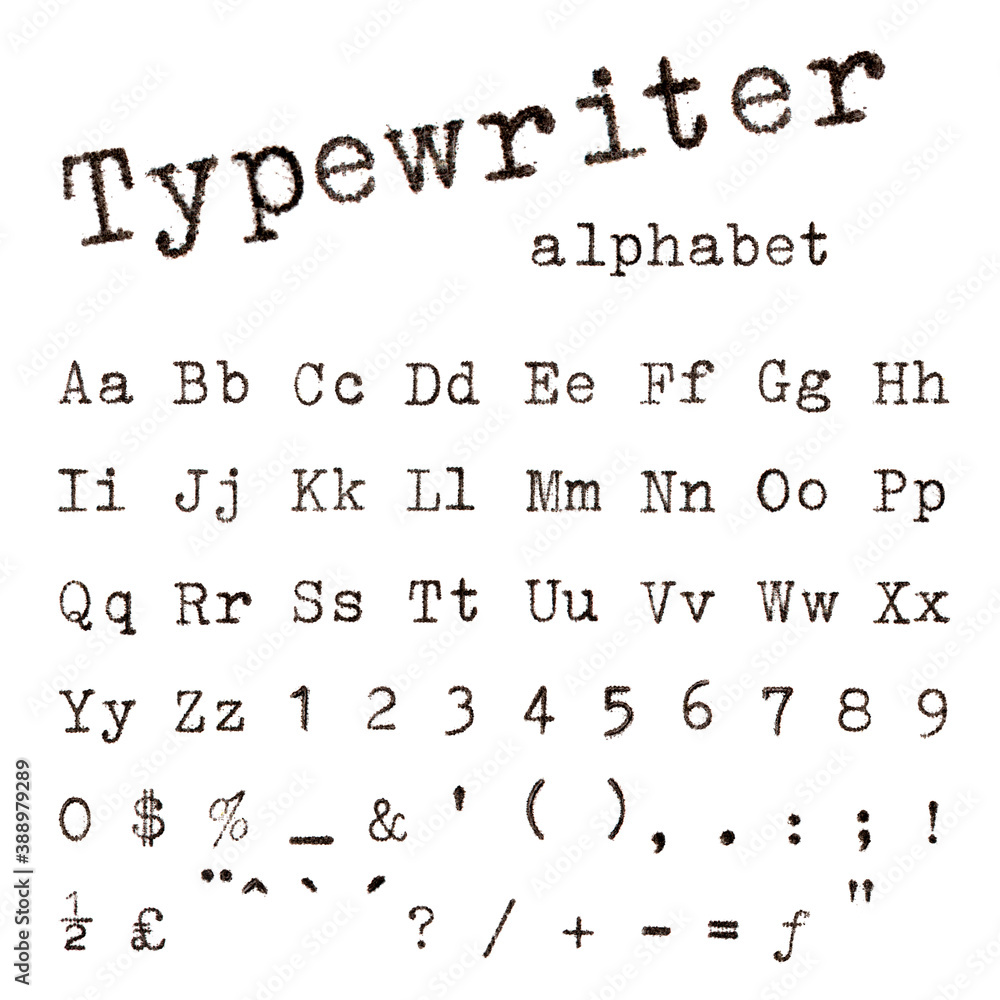 Typewriter alphabet and numbers isolated on white background Stock ...