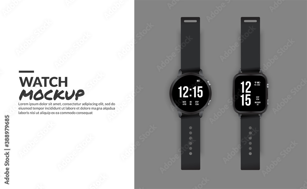 Modern smart watch mockup isolated with copy space at side Stock Vector ...