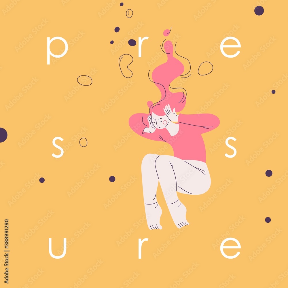 Pressure concept illustration with woman drowning in the depression ...