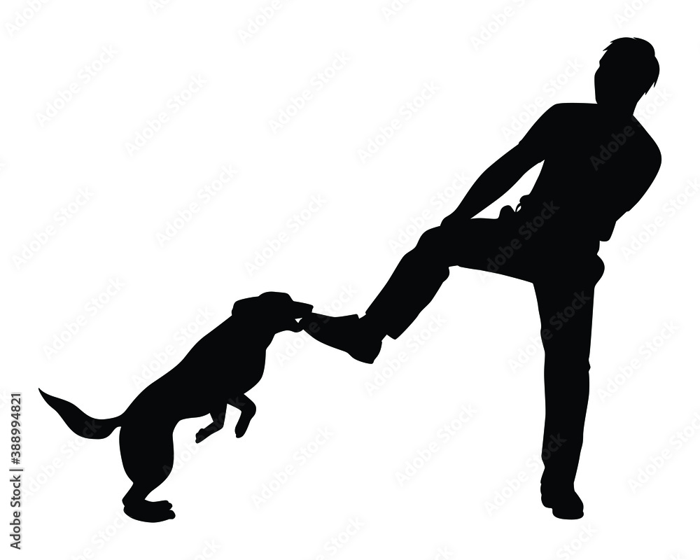 Dog bite man silhouette vector on white Stock Vector | Adobe Stock