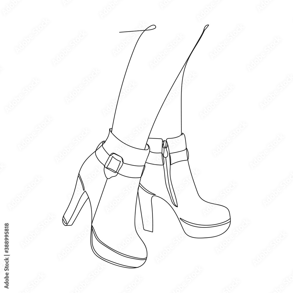 Bootie. Vector shoes - one line drawing. Vector illustration continuous ...