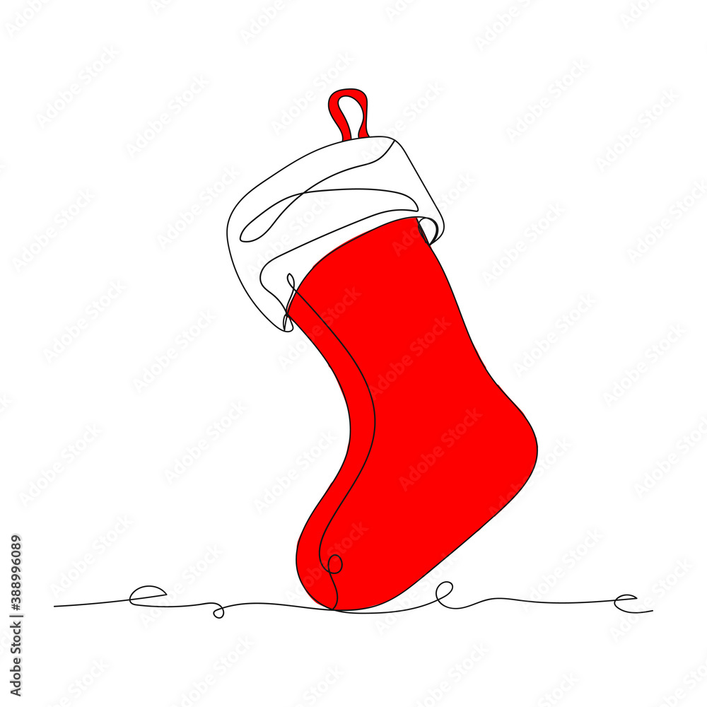 Christmas red stocking - one line drawing. Vector illustration ...